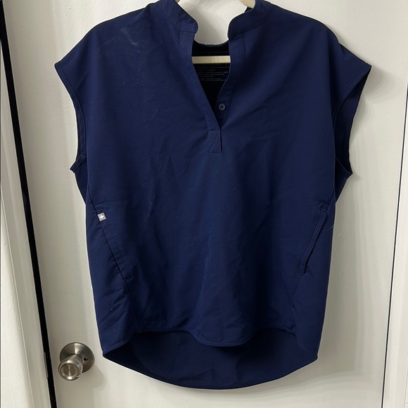 Figs | Tops | Figs Blue Boxy Blouse With Mandarin Collar | Poshmark